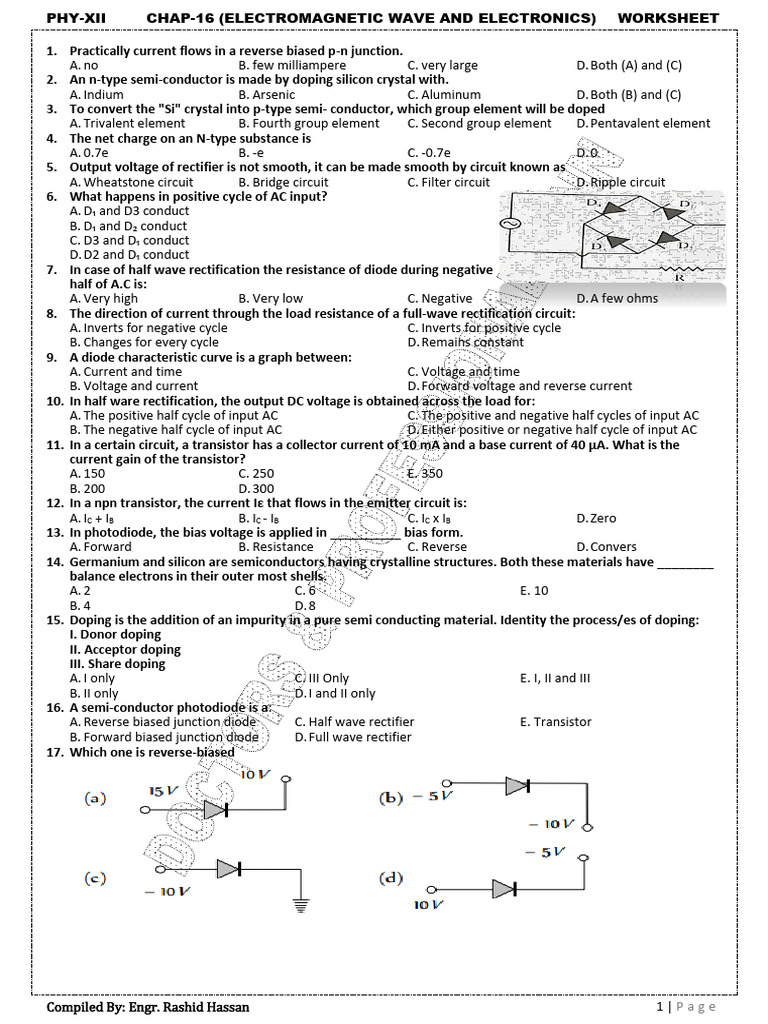 PHY-XII CH-16 - Worksheet | PDF | P–N Junction | Bipolar Junction ...