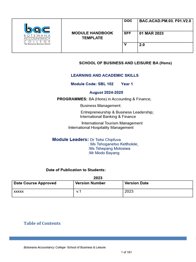 Module Handbook - Learning and Academic Skills 2024 - 2025 | PDF ...