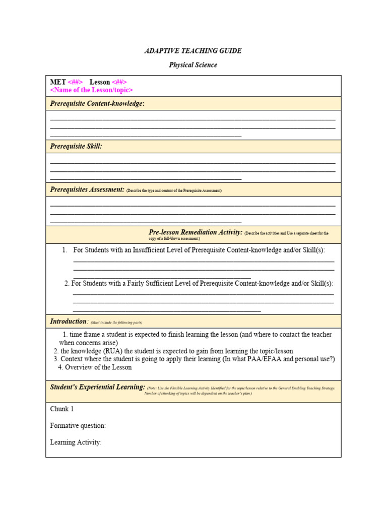 Adaptive Teaching Guide Template | PDF | Learning | Teachers