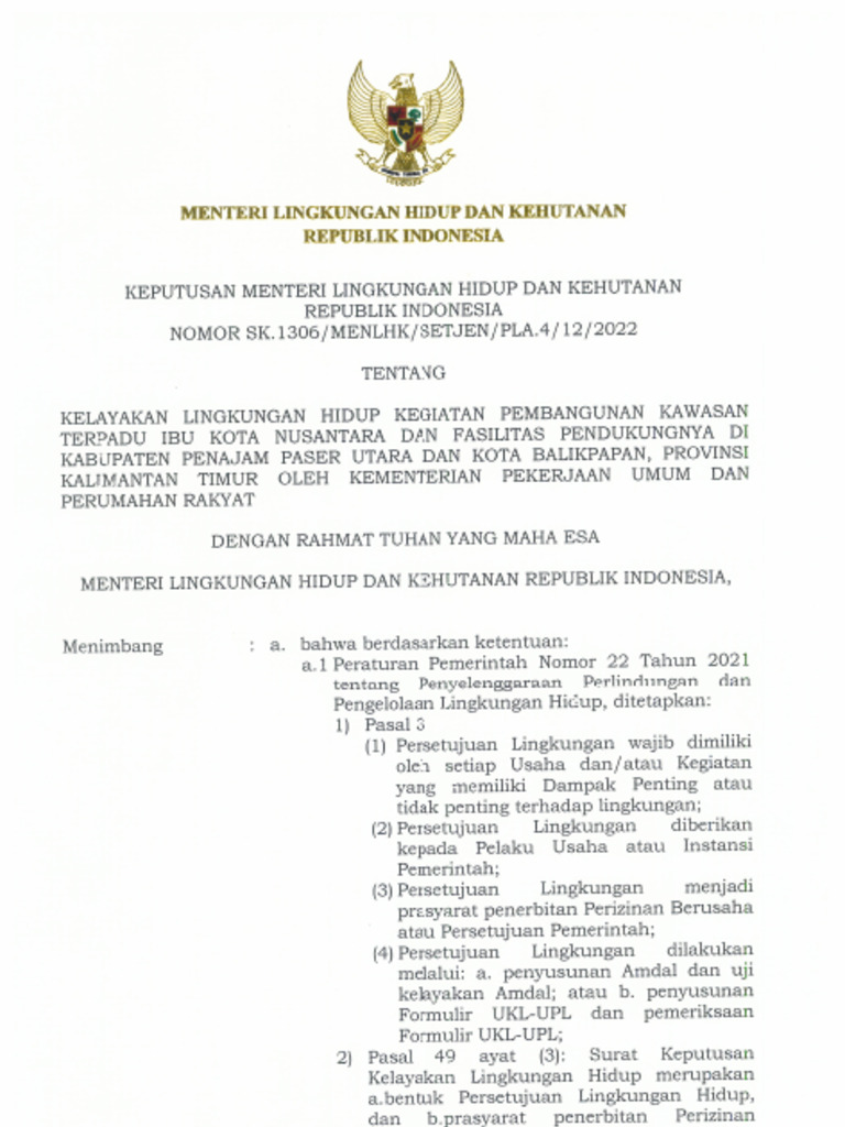 Kempen LHK 1306 - 2022 SKKL Amdal Terpadu Ikn | PDF