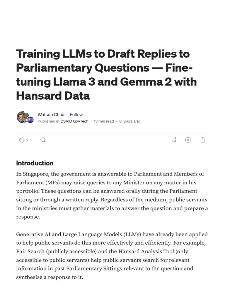 Training Llms To Draft Replies To Parliamentary Questions - Fine-Tuning Llama 3 and Gemma 2 With ...
