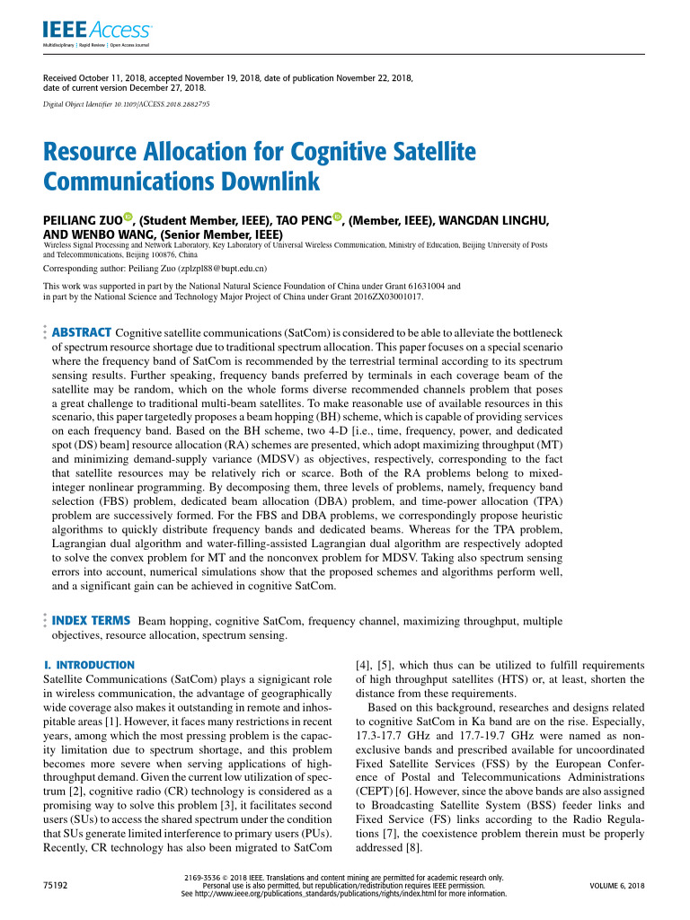 Resource Allocation For Cognitive Satellite Communications Downlink