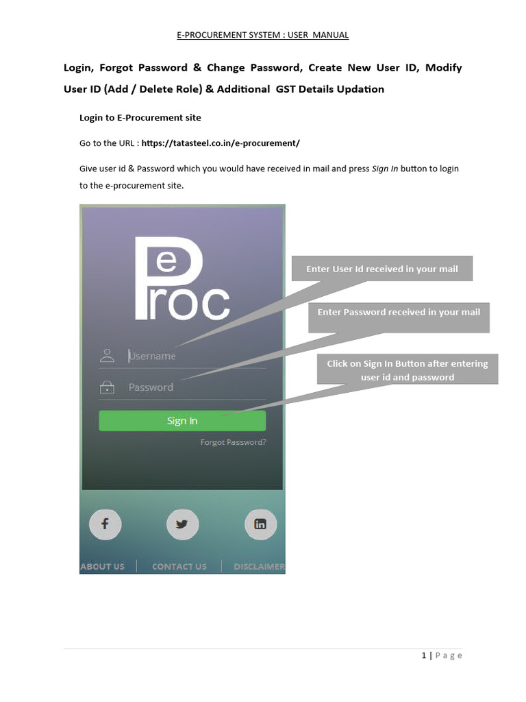 E-Proc User Manual (1) | PDF | Password | Login