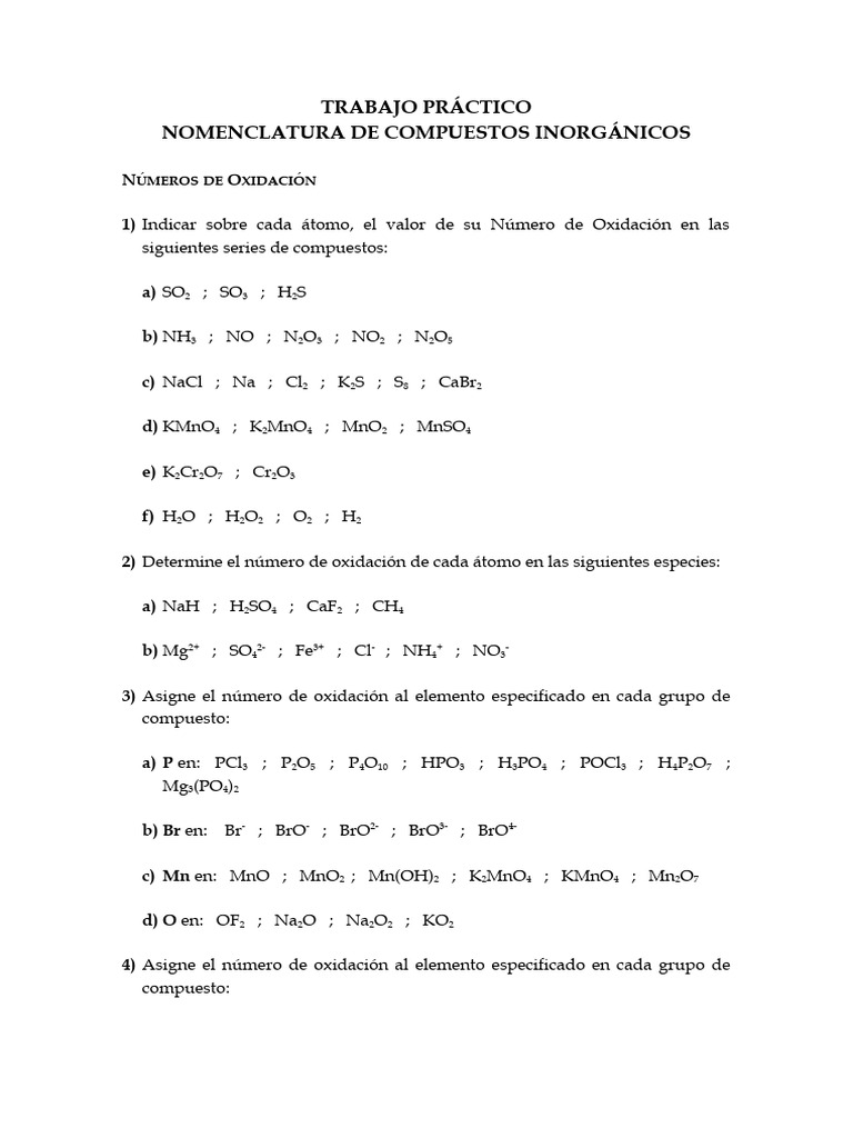 TP Nomenclatura de Compuestos Inorgánicos | PDF | Ácido | Óxido