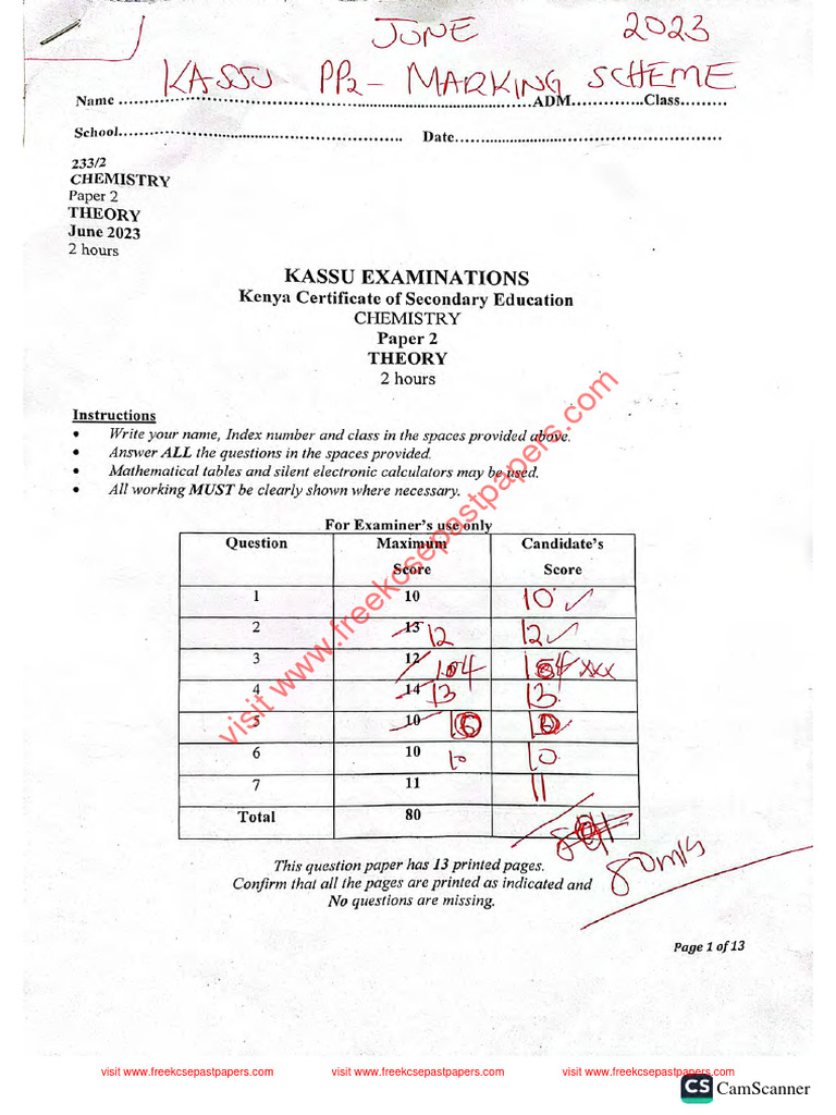 Kassu 2023 Chemistry P2 MS | PDF
