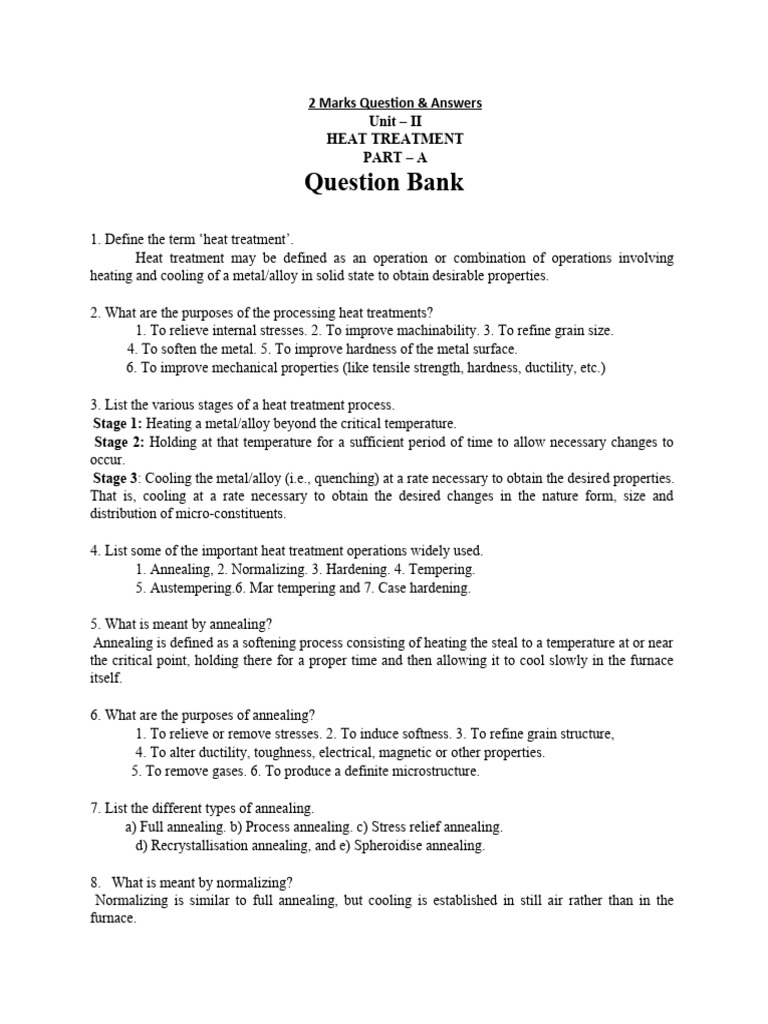 Unit_II 2 Mark | PDF | Heat Treating | Steel
