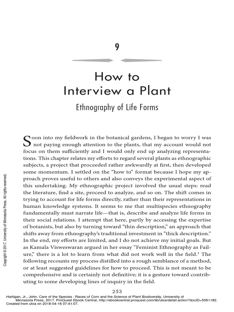 Hartigan - How To Interview A Plant | PDF | Ethnography | Memory
