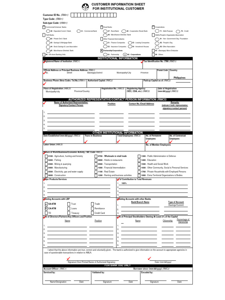 Landbank Customer Information Sheet | PDF | Banks | Employment