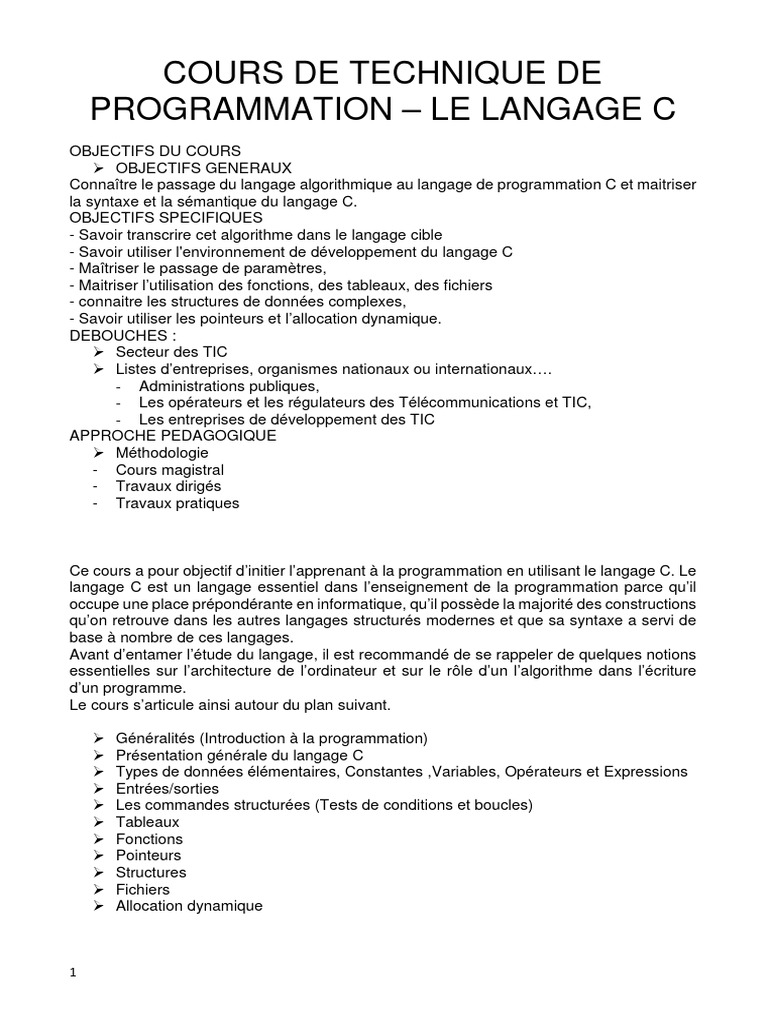 Cours de Technique de Programmation | PDF | C (Langage de programmation ...