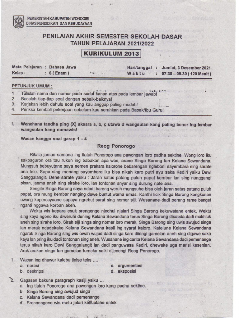 Pas KLS 6 TP 21 22 B.jawa | PDF