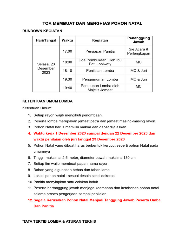 HASIL TM TOR LOMBA MEMBUAT DAN MENGHIAS POHON NATALll | PDF