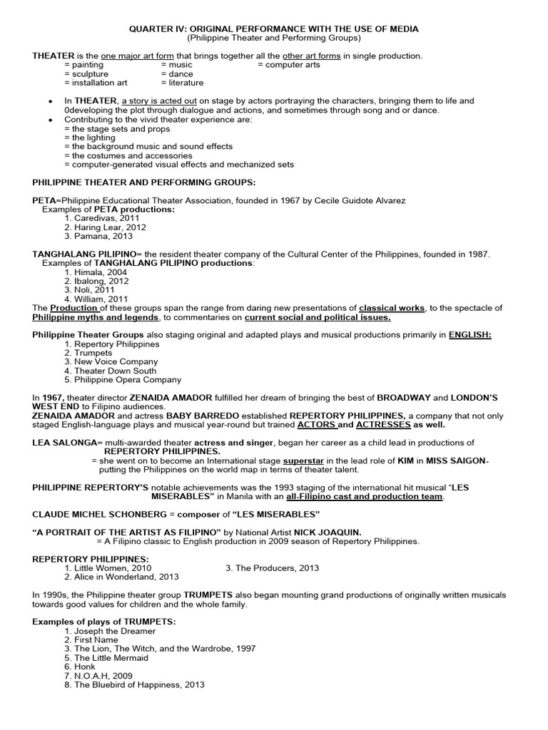 Activity Sheet in Arts 4TH Quarter | PDF | Theatre | Performing Arts