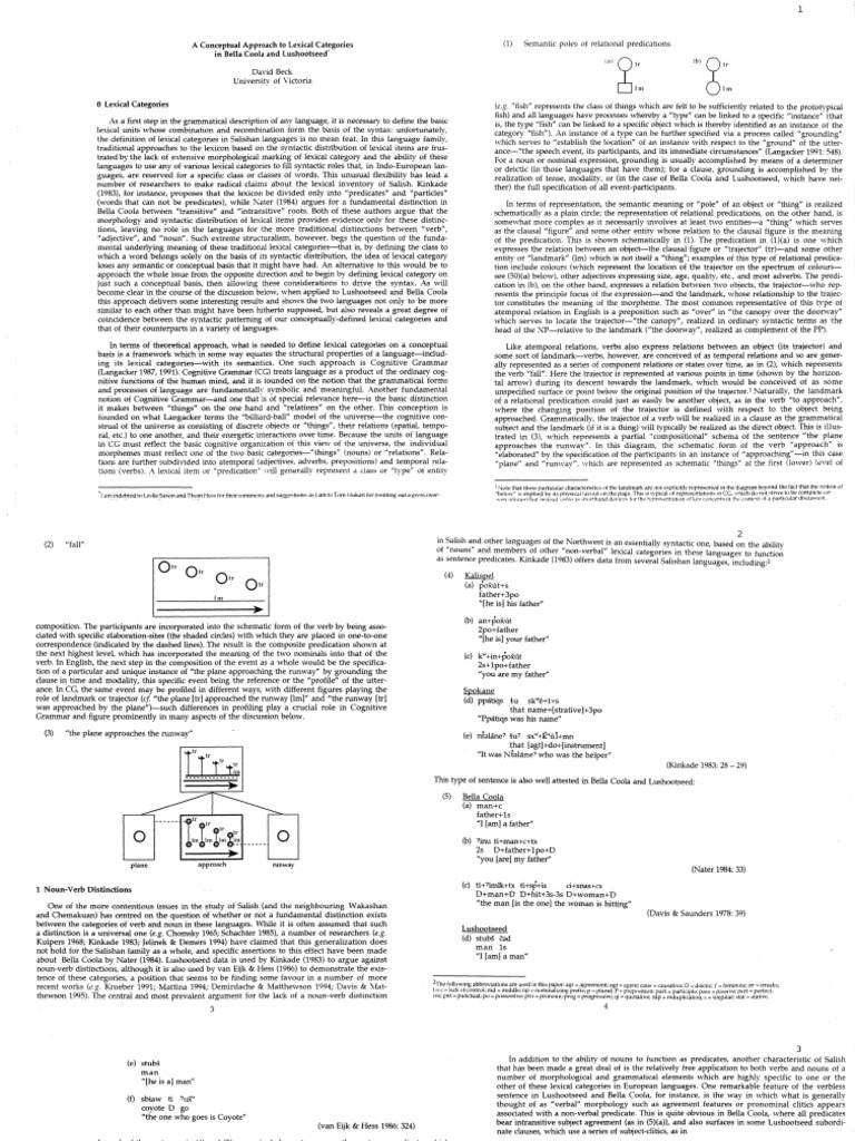 1995 - Beck Lexical Categories Bella Coola | PDF | Part Of Speech | Lexicon