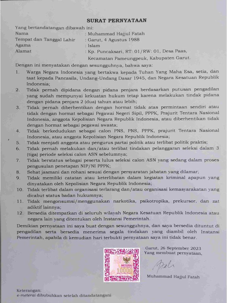 Stamp SURAT PERNYATAAN | PDF