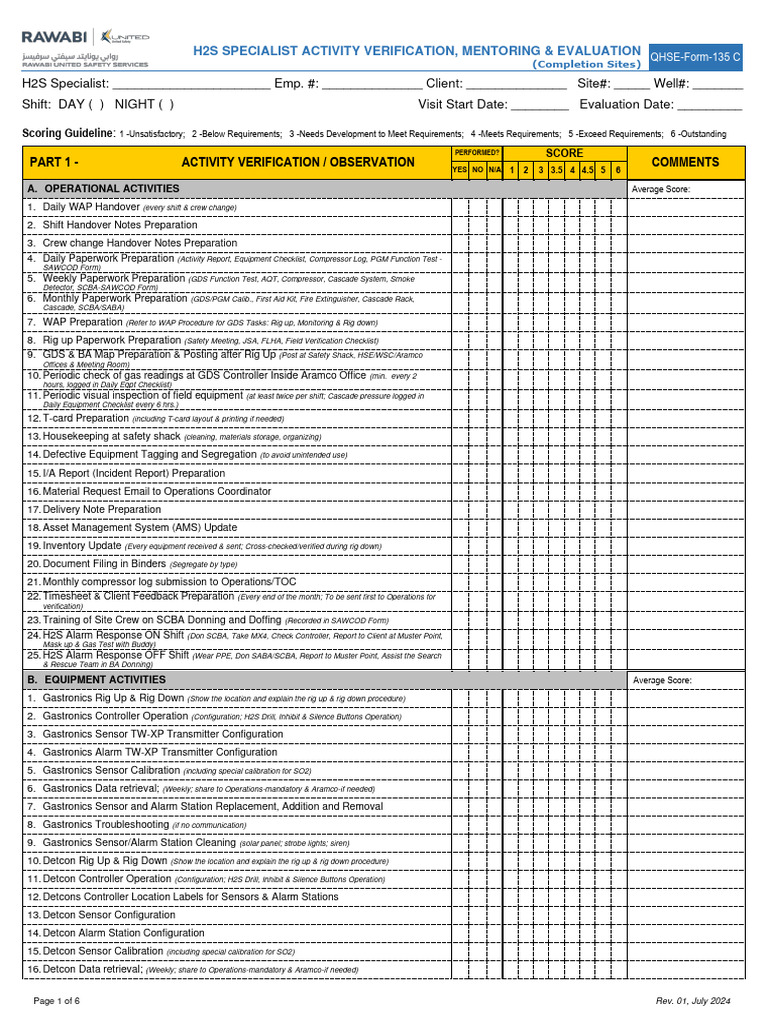 QHSE-Form-135C - H2S Specialist Activity Verification, Mentoring ...