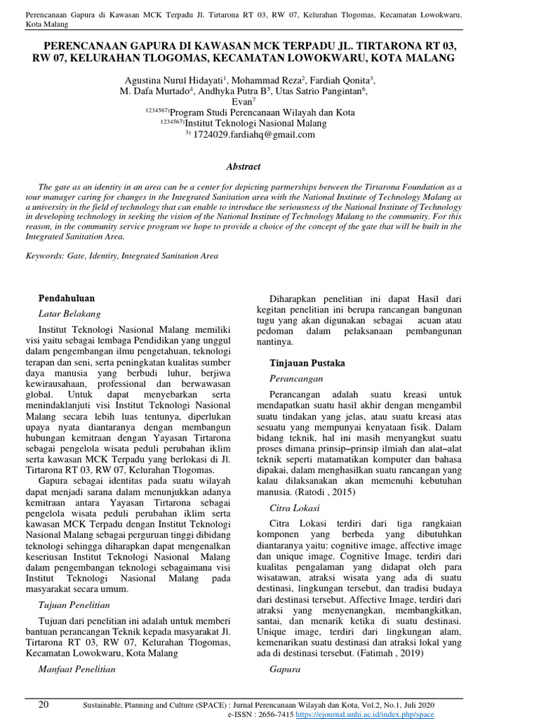 Perencanaan Gapura Di Kawasan MCK Terpad d92f7d2f | PDF