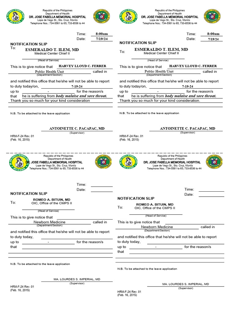 Notification Slip (HRM Form) | PDF | Doctor Of Medicine | Public Sphere