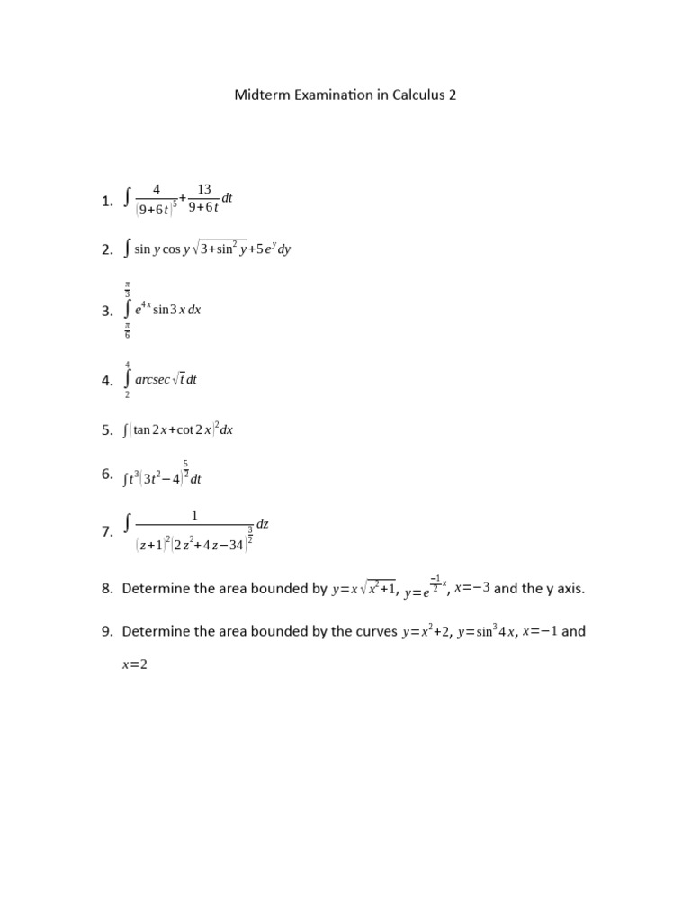 Midterm Examination in Calculus 2 | PDF