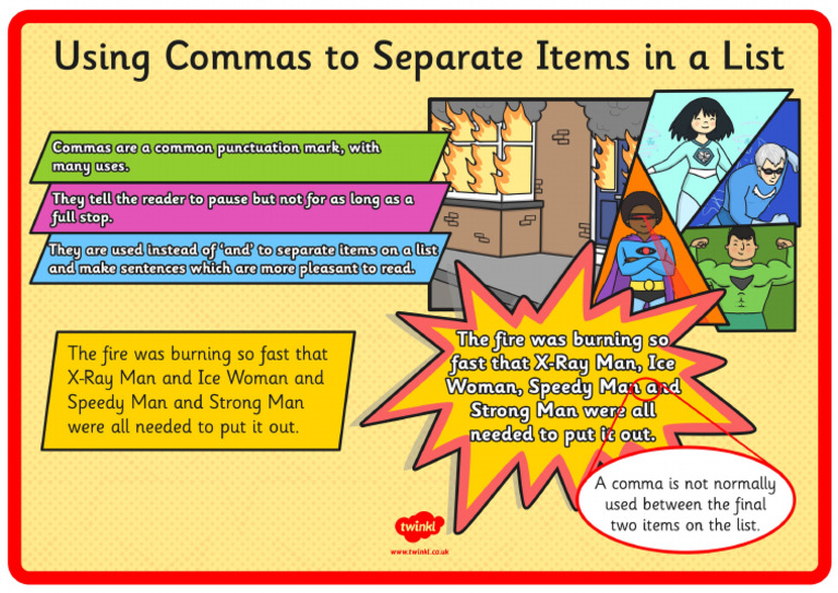 Commas For List Display Poster A4 | PDF