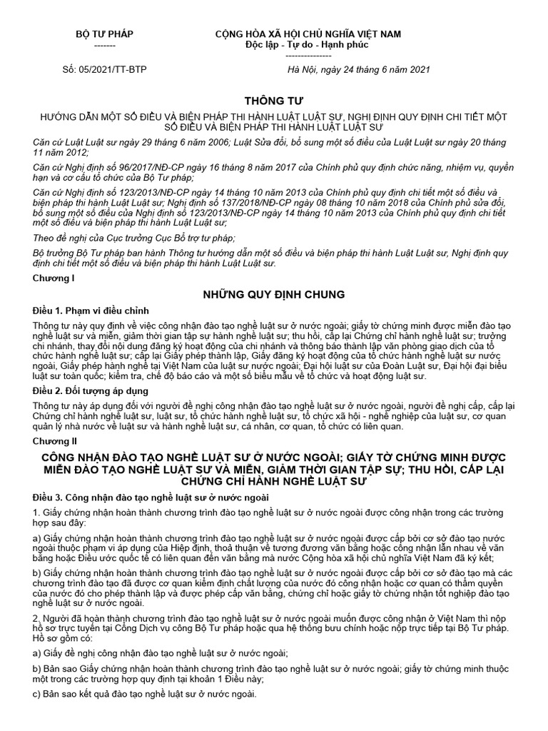 TT 05 - 2021 - Cong Nhan, Mien Tap Su LS | PDF