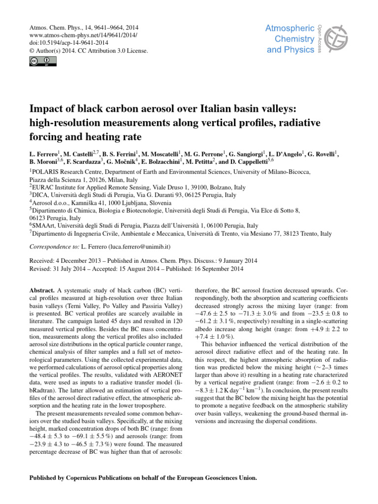 Impact of Black Carbon Aerosol Over Italian Basin Valleys: High ...