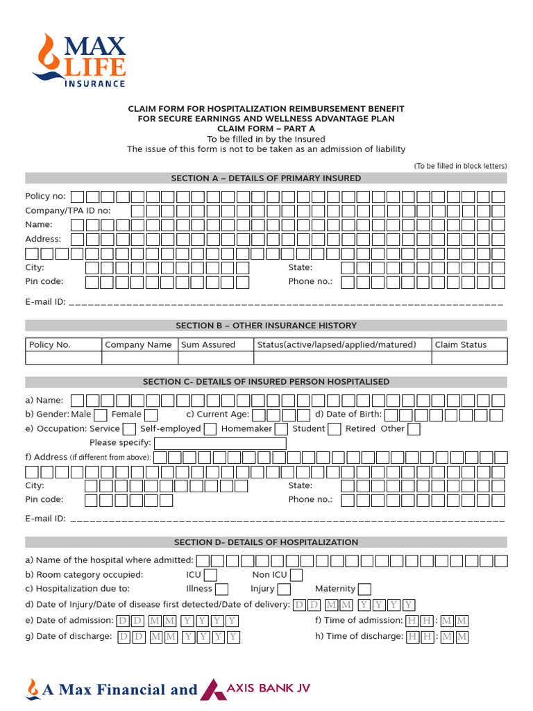 MAX LIFE ClaimForm | PDF | Identity Document | Receipt
