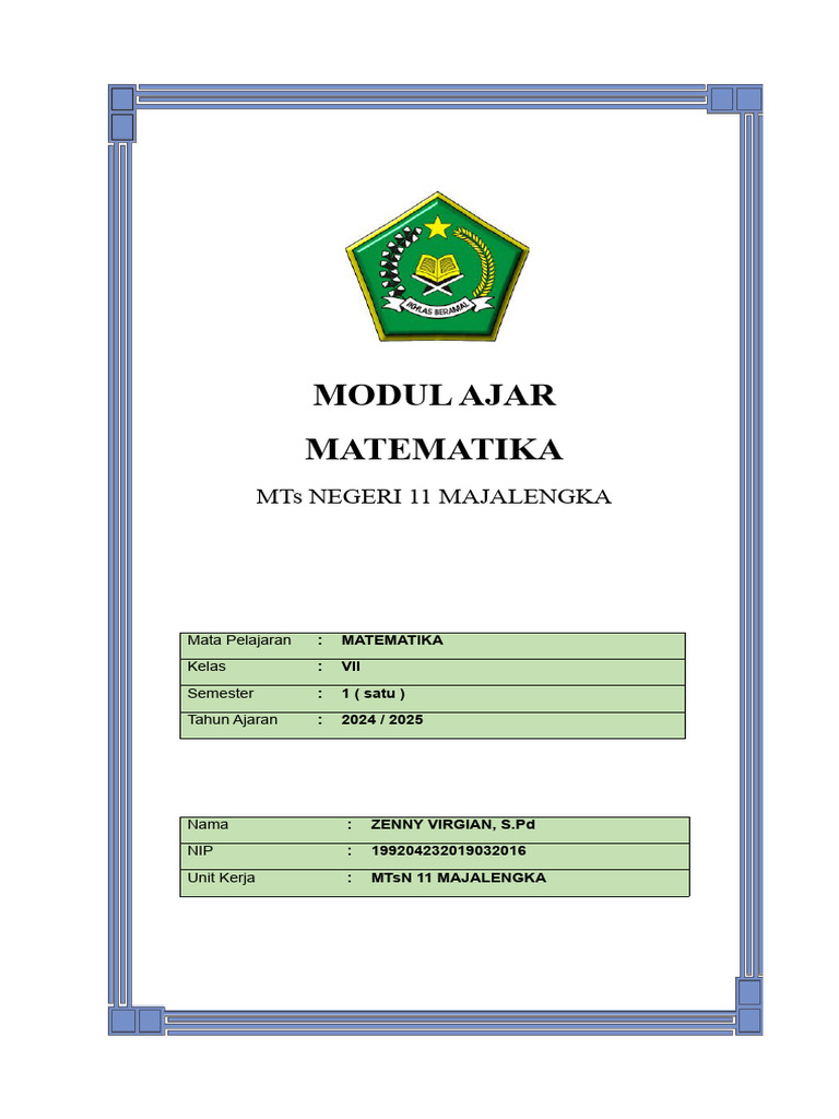 Modul Ajar Matematika Kls 7 Sem 1 - Bab I | PDF | Seni