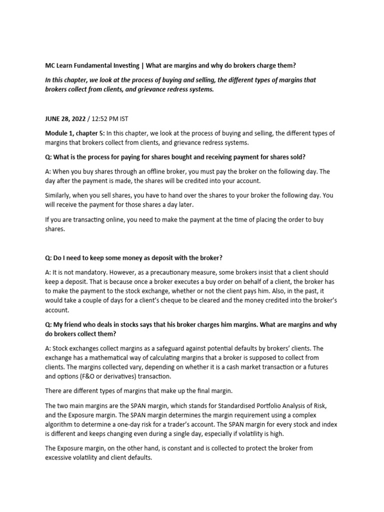 Module 1 Chapter 5 Pdf Margin Finance Investing