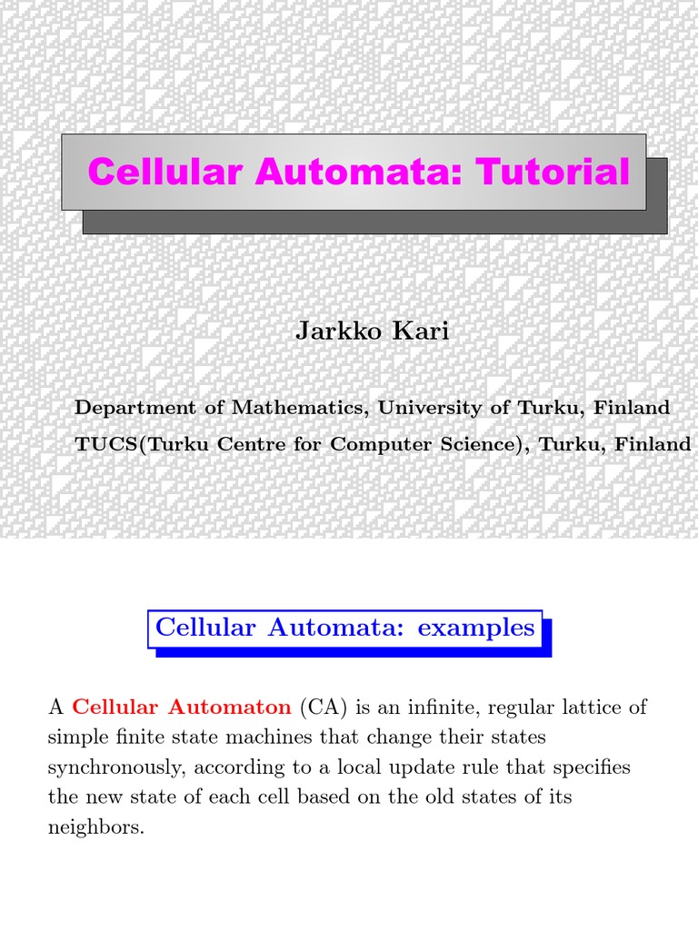 Jarkko Kari - Cellular Automata: Tutorial | PDF | Mathematical Analysis ...