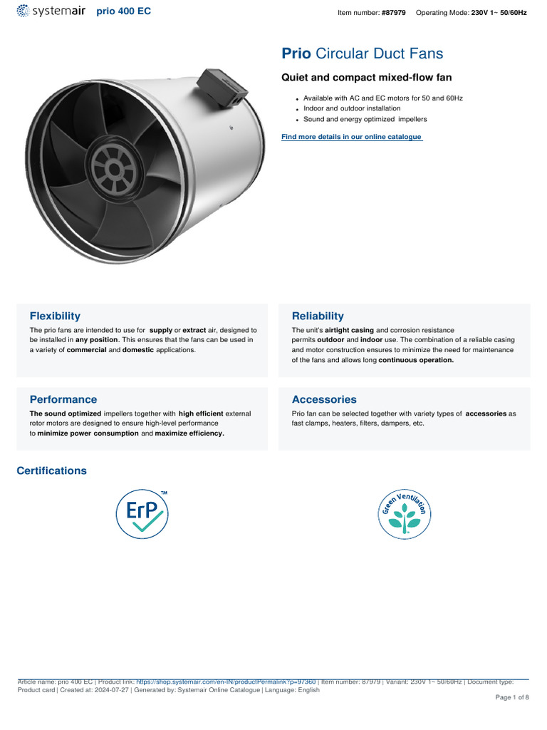 Systemair Prio 400 EC | PDF | Alternating Current | Electric Motor