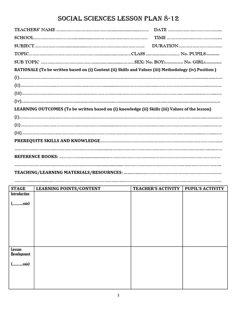 Lesson Plan Format 8-12 Teachers | PDF | Lesson Plan | Teachers