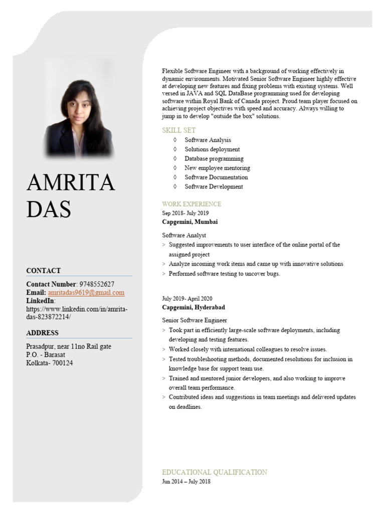 CV Amrita Das | PDF | Software | Databases