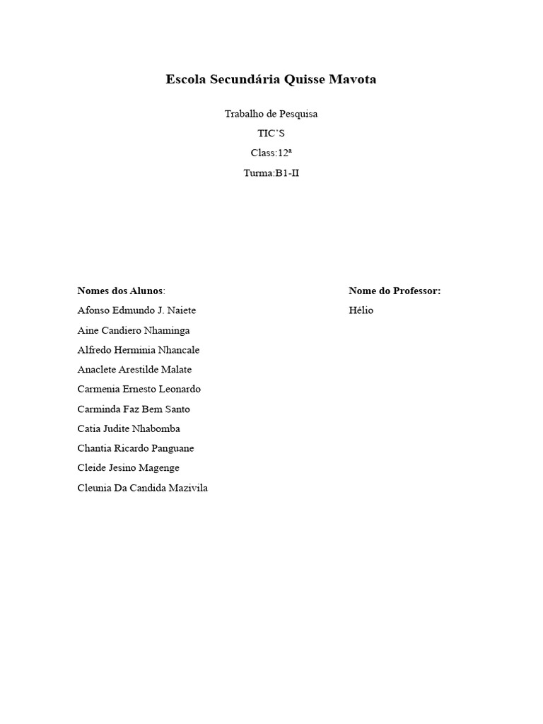 Escola Secundária Quisse Mavota | PDF | Testes de software | Classe ...