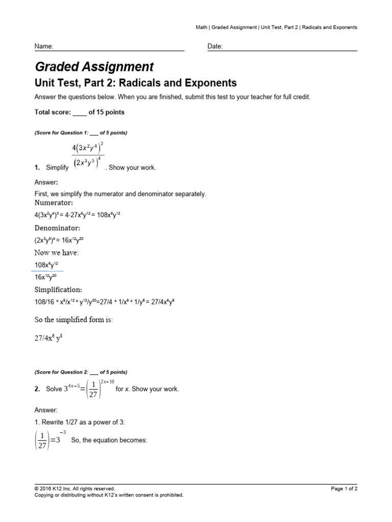 Unit Test Radicals and Exponents | PDF | Interest | Mathematics