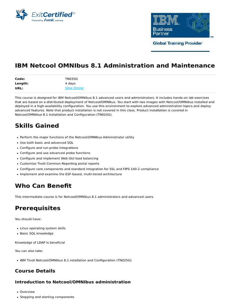 Ibm Netcool Omnibus 8 1 Administration and Maintenance | PDF | World ...