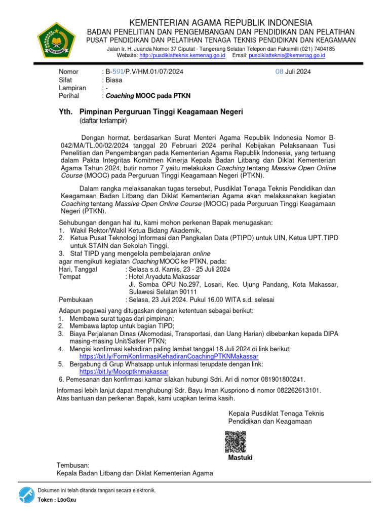 Surat Undangan Coaching MOOC Makassar (1) - 1 | PDF