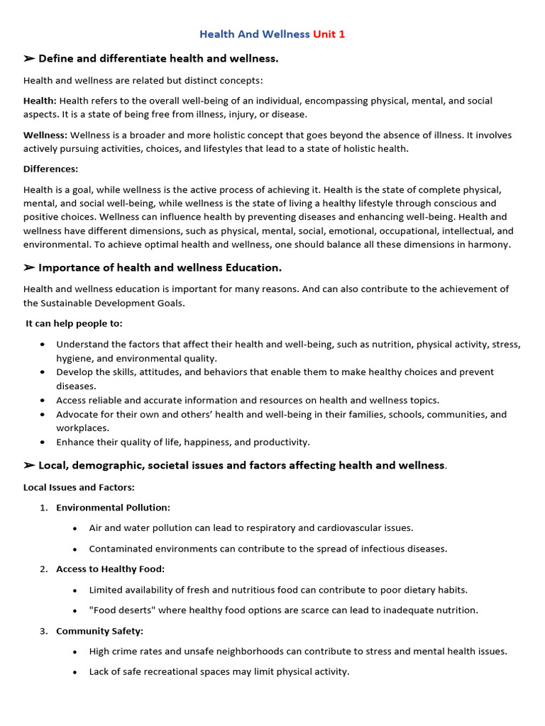 Unit 1 - Health and Wellness | PDF | Human Body | Substance Abuse