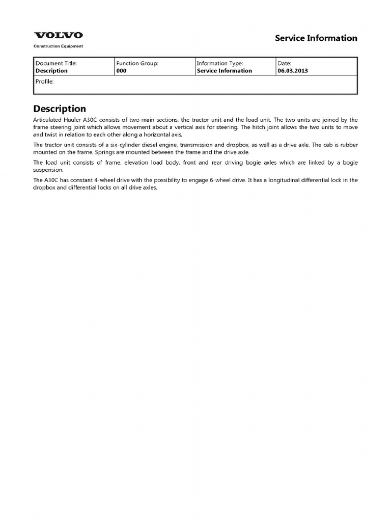 Volvo Service Information Articulated Hauler | PDF
