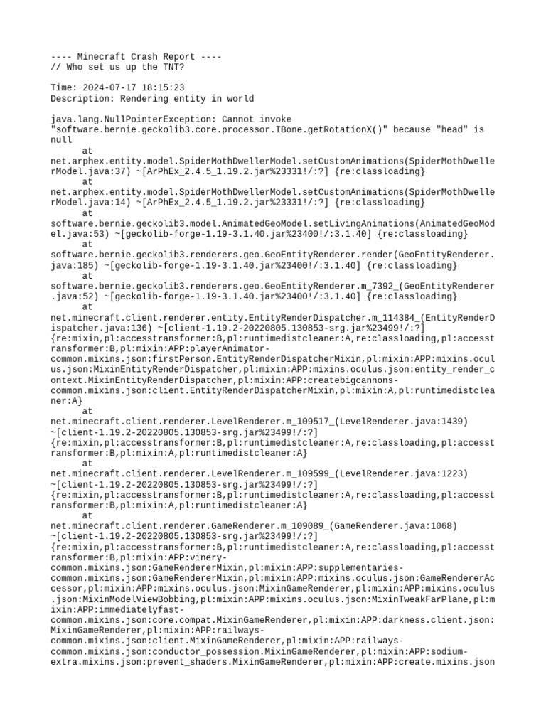 Minecraft Crash: Rendering Entity Error | PDF | Graphics Processing ...