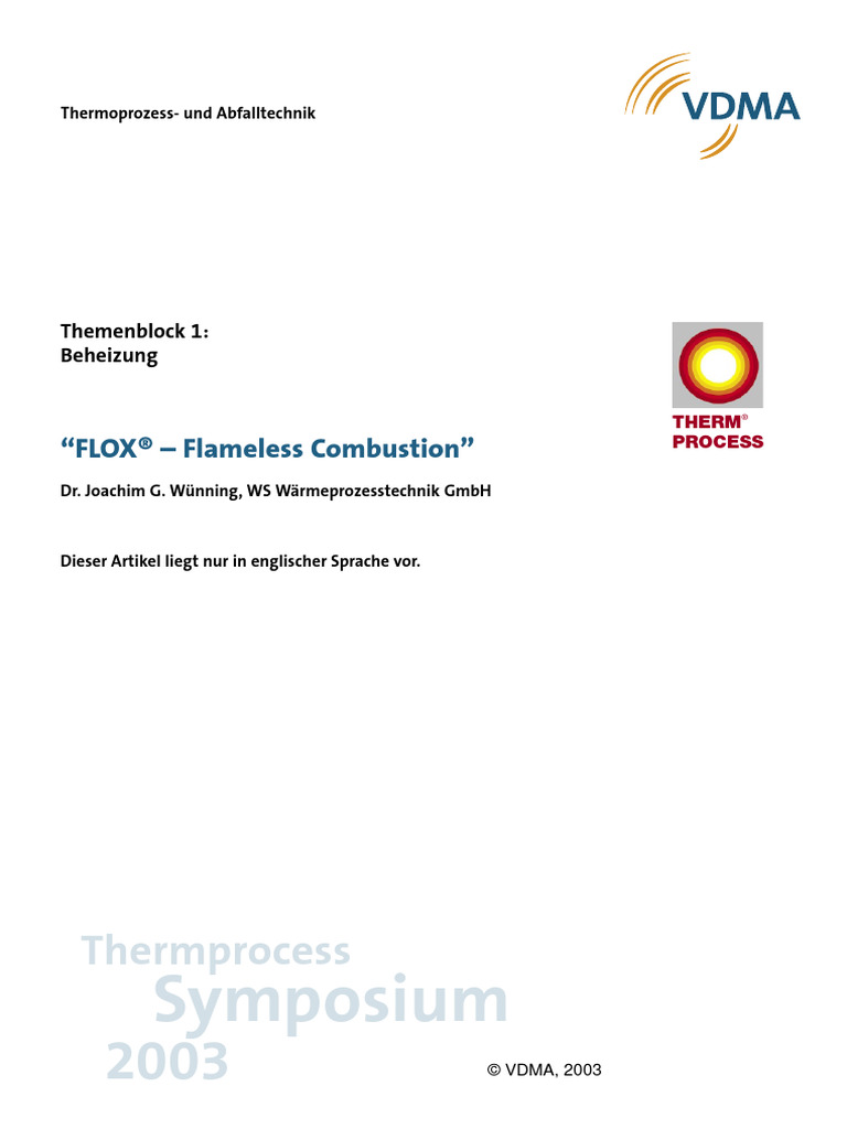 Flameless Oxidation Thermprocess-2003 | PDF | Combustion | Oxygen