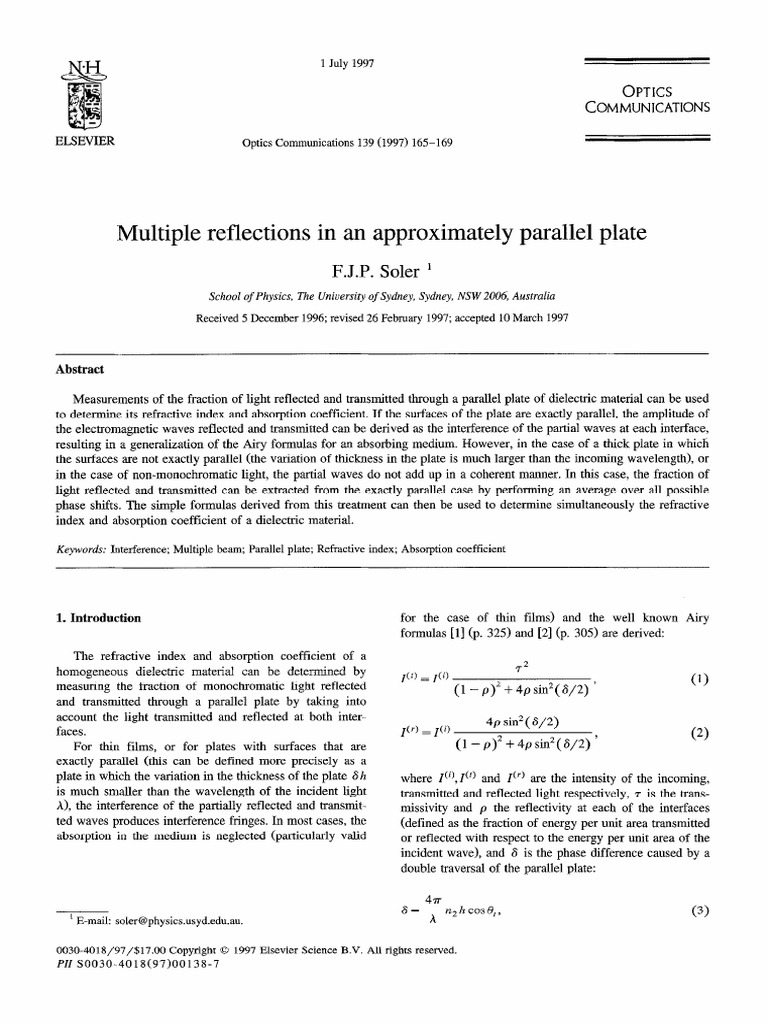 Multiple Reflections in An Approximately Parallel Plate | PDF ...