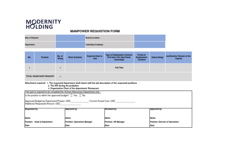 Manpower Requisition Form 1 | PDF