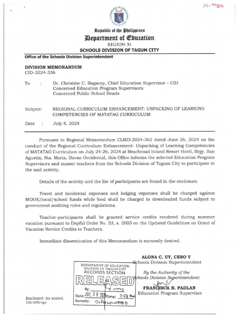 DM Cid 2024 336 7 8 2024 Regional Curriculum Enhancement Unpacking of ... DM Cid 2024 336 7 8 2024 Regional Curriculum Enhancement Unpacking of ...
