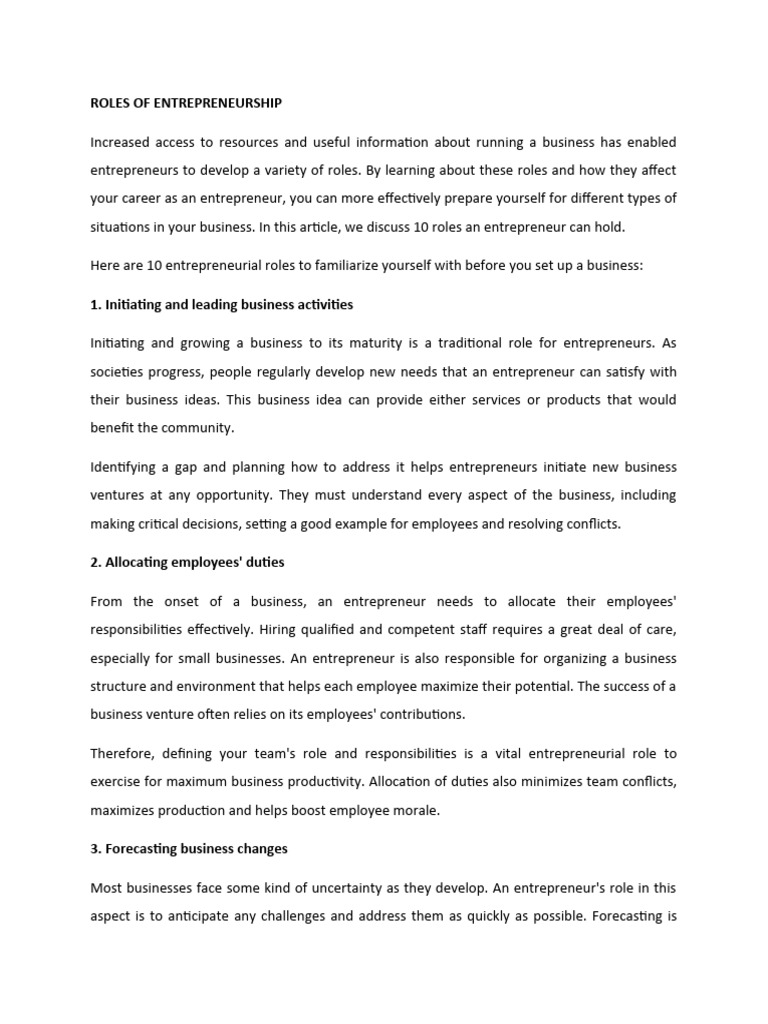 Roles of Being An Entrepreneur | PDF | Entrepreneurship | Business