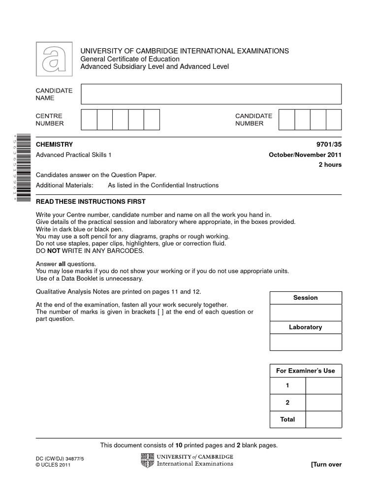 9701 Paper 35 Winter 2011 | PDF | Solubility | Acid