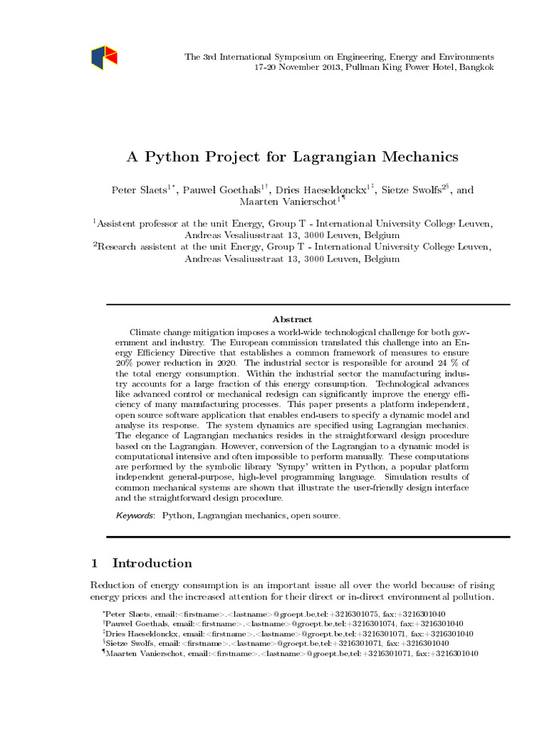 A Python Project For Lagrangian Mechanics | PDF | Lagrangian Mechanics | Physics