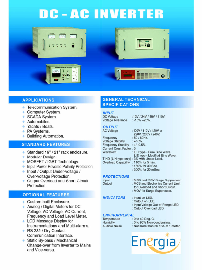Energia - DC To AC Inverter Catalogue | PDF