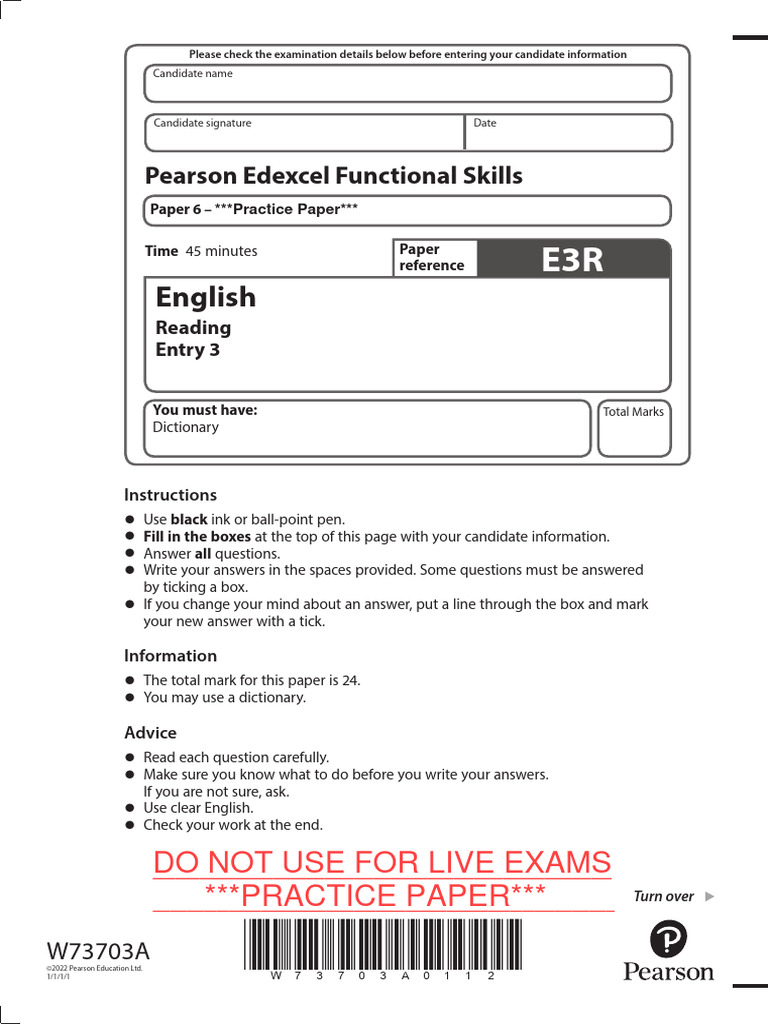 Pearson Edexcel Entry 3 English Exam | PDF