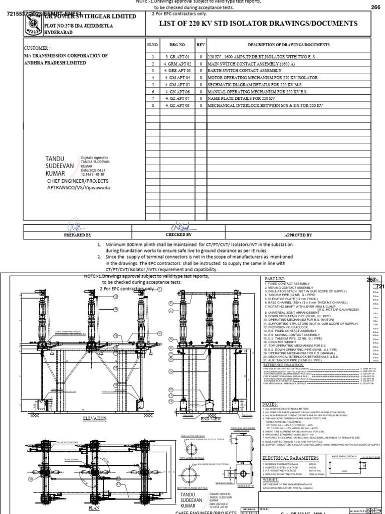 220kv 1600amps Isolator With Motor Withtwo Earth Switch of Make m s Gr | PDF | Pipe (Fluid ...