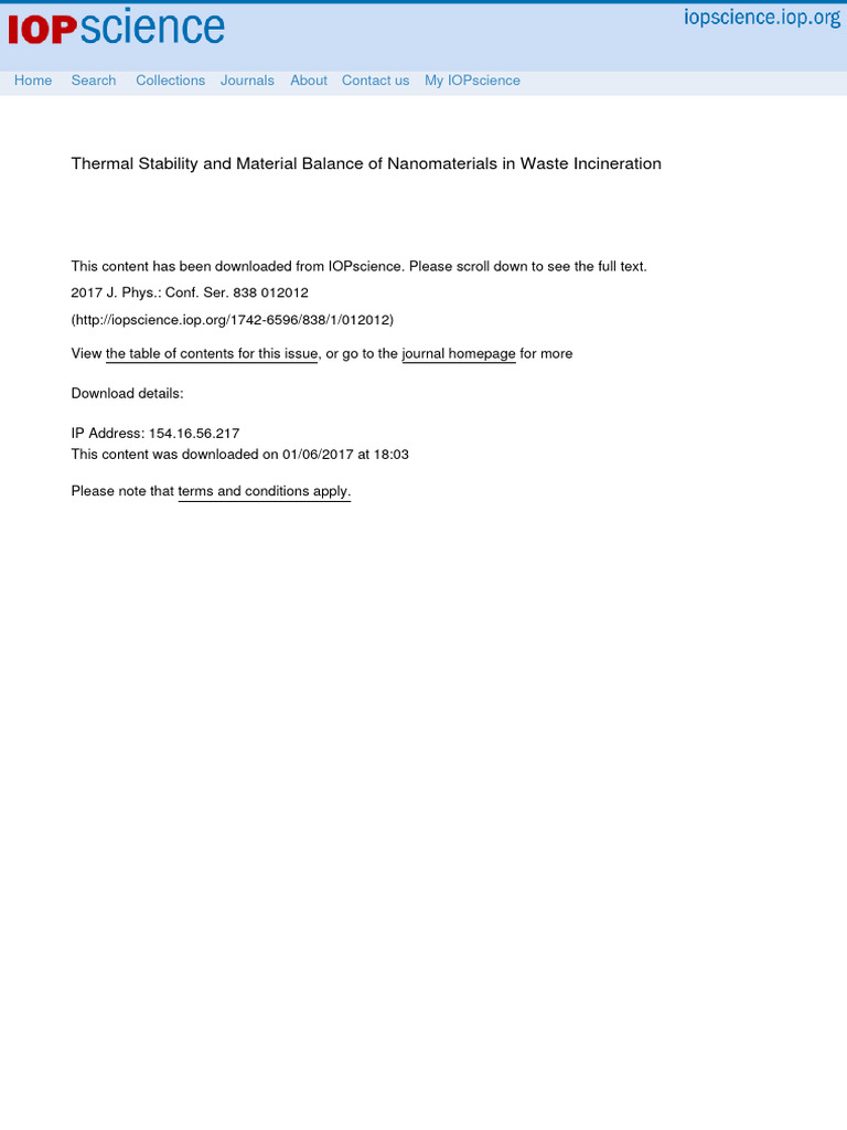Thermal Stability and Material Balance of Nanomate | PDF | Incineration ...